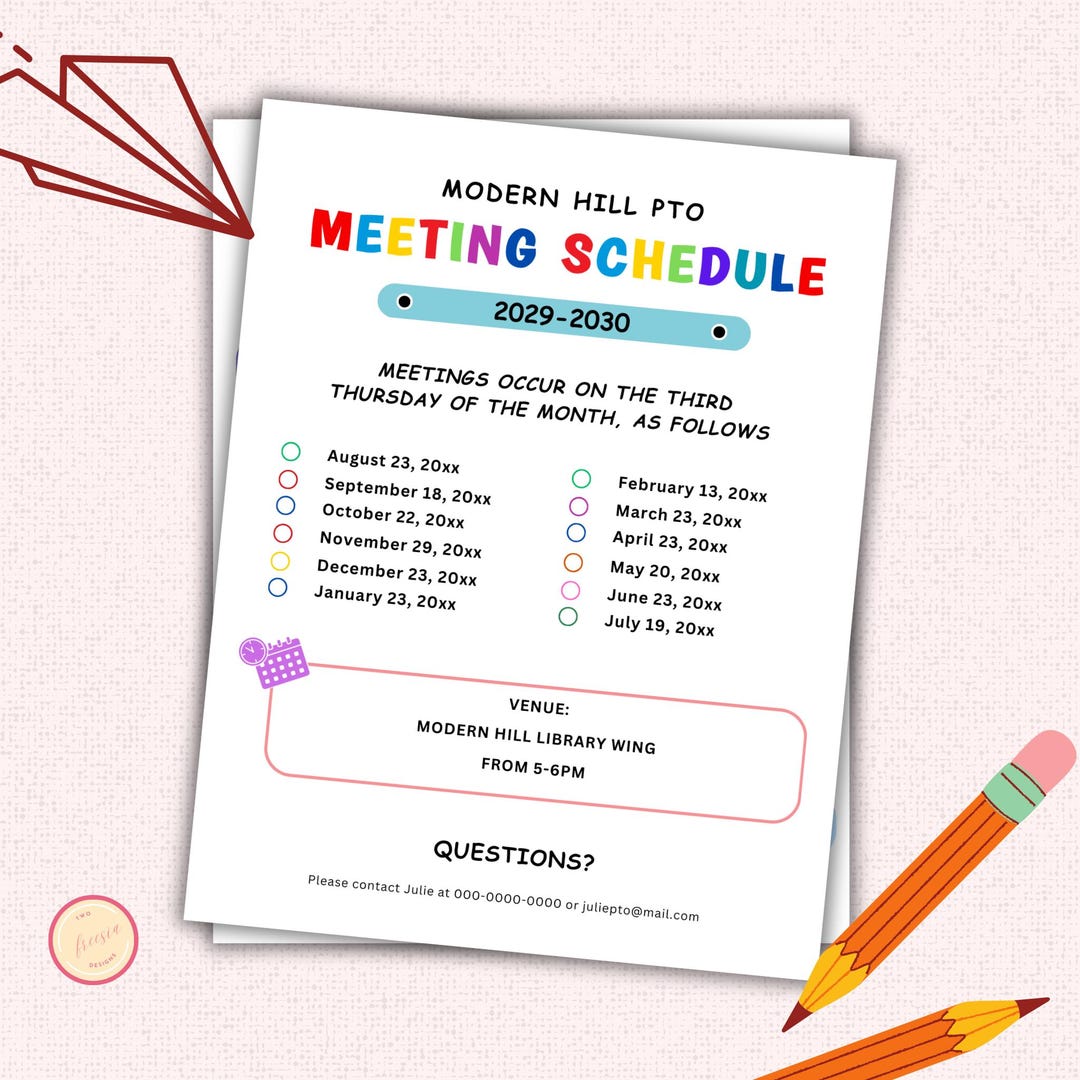 PTO PTA Meeting Flyer Template - Editable PTA Meeting Schedule Flyer ...