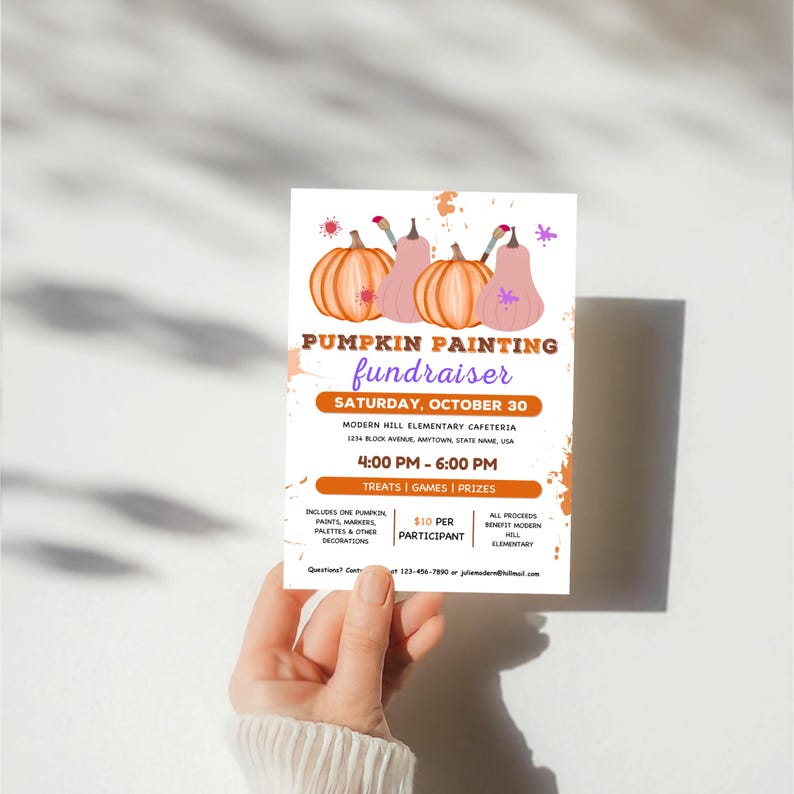 Editable Pumpkin Painting Flyer/poster for School Fundraiser, Community ...