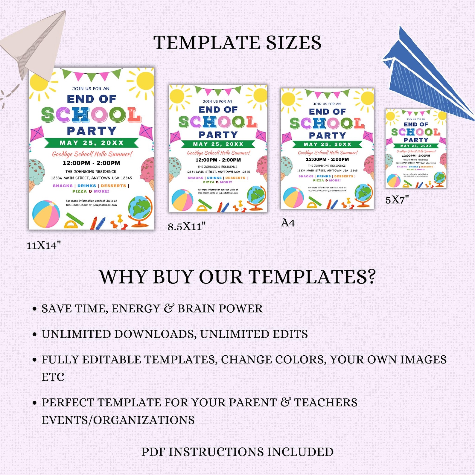 Editable End of School Party Flyer Template, Goodbye School, Hello ...