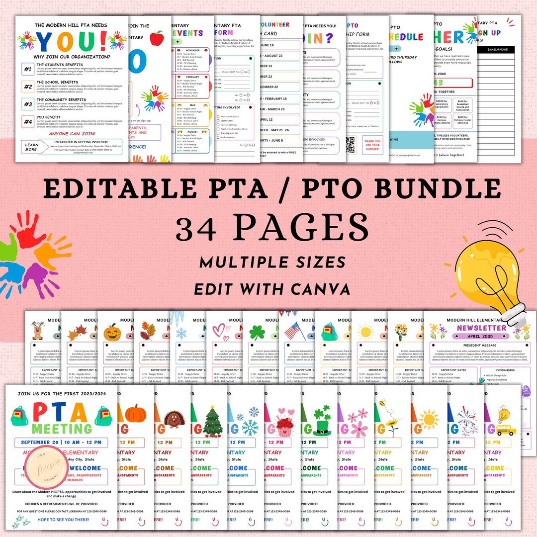 Ultimate PTO PTA Flyer/form Template Bundle - Editable Recruitment ...