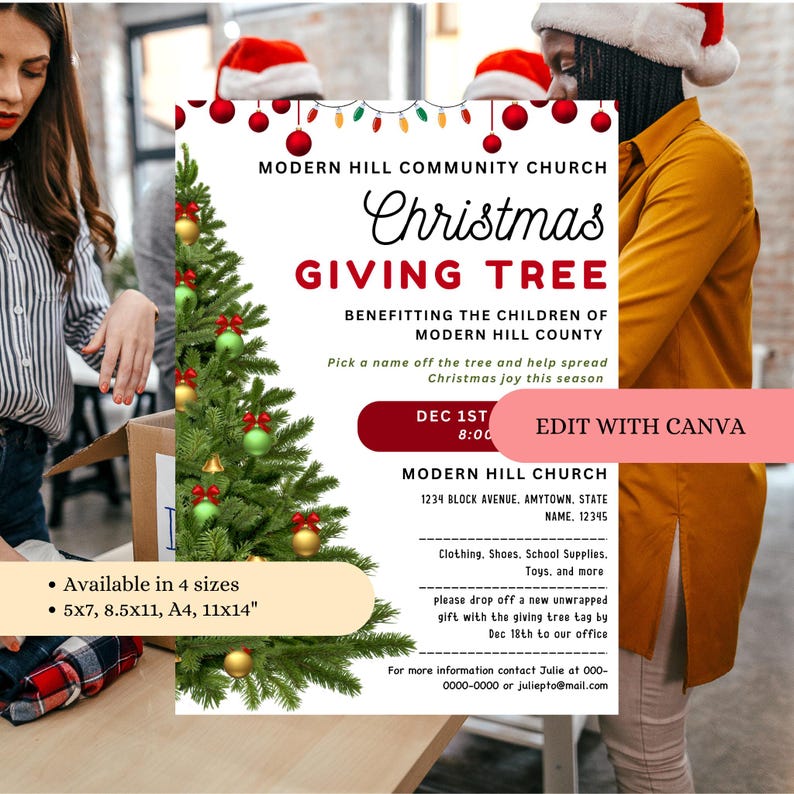 Christmas Giving Tree Fundraiser Flyer and Tags Template, Toy Drive ...