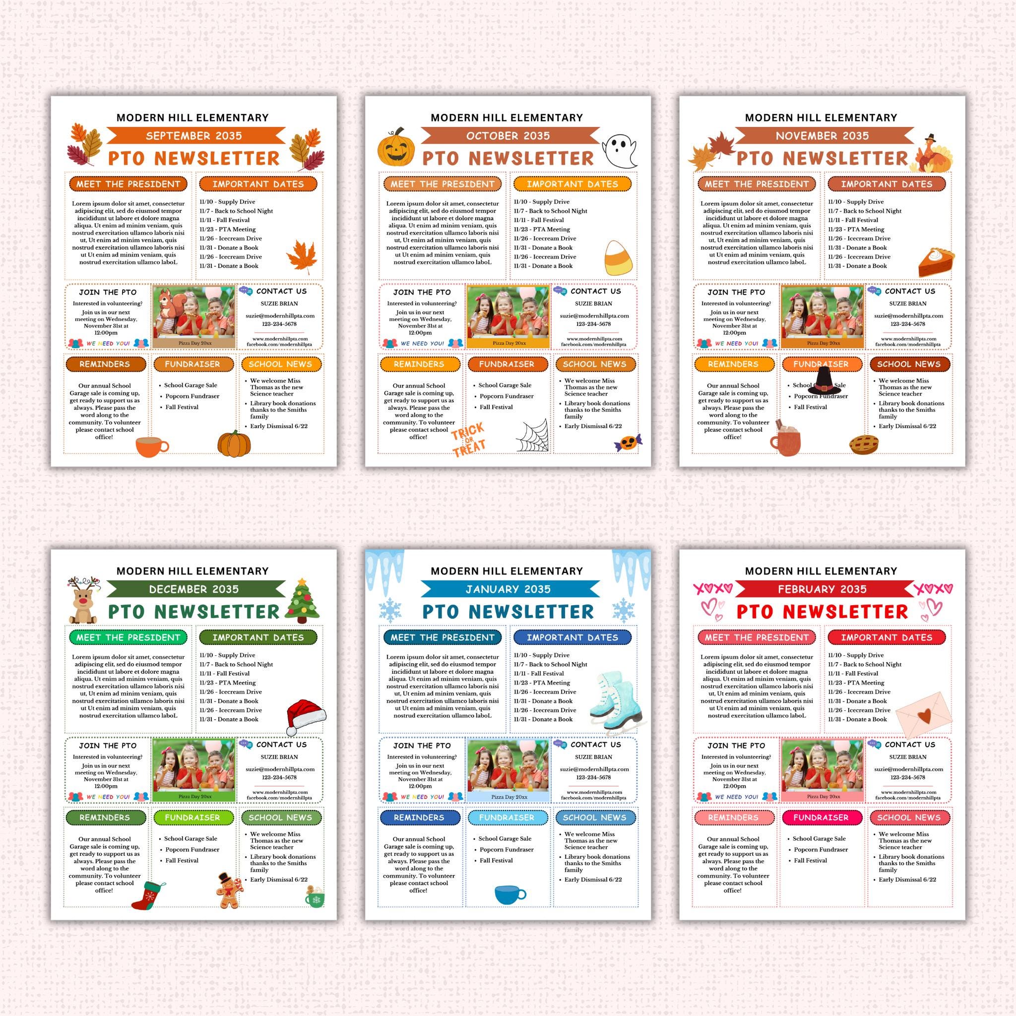 PTO 12 Monthly Newsletter Template Bundle - Editable PTA Canva ...