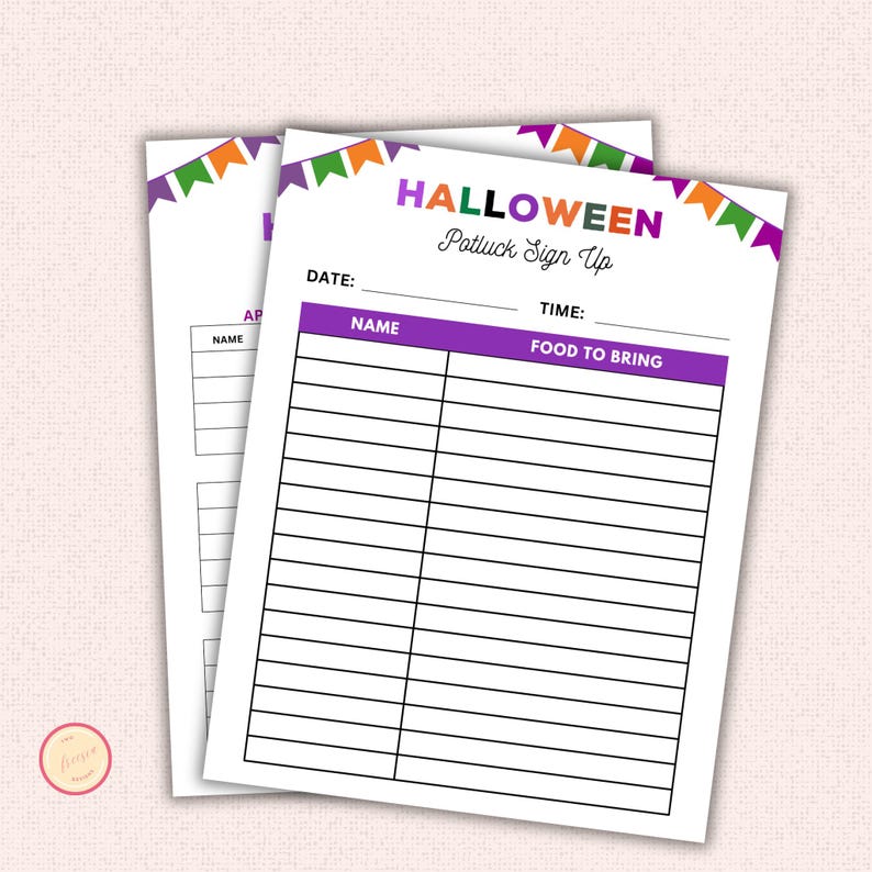 Halloween Potluck Sign-up Sheet Template, Appreciation Luncheon ...