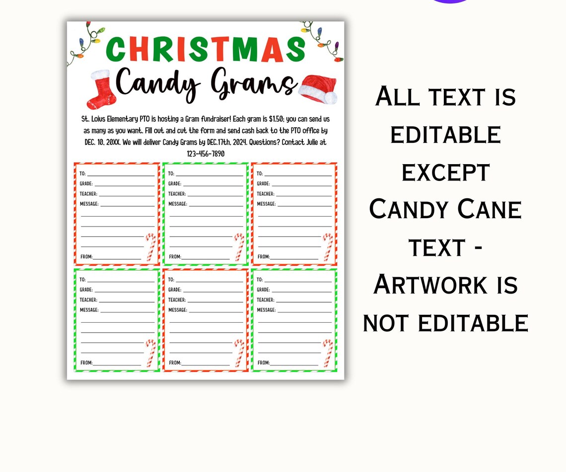 Christmas Candy Gram Flyer Editable Template - Candy Grams Fundraiser ...