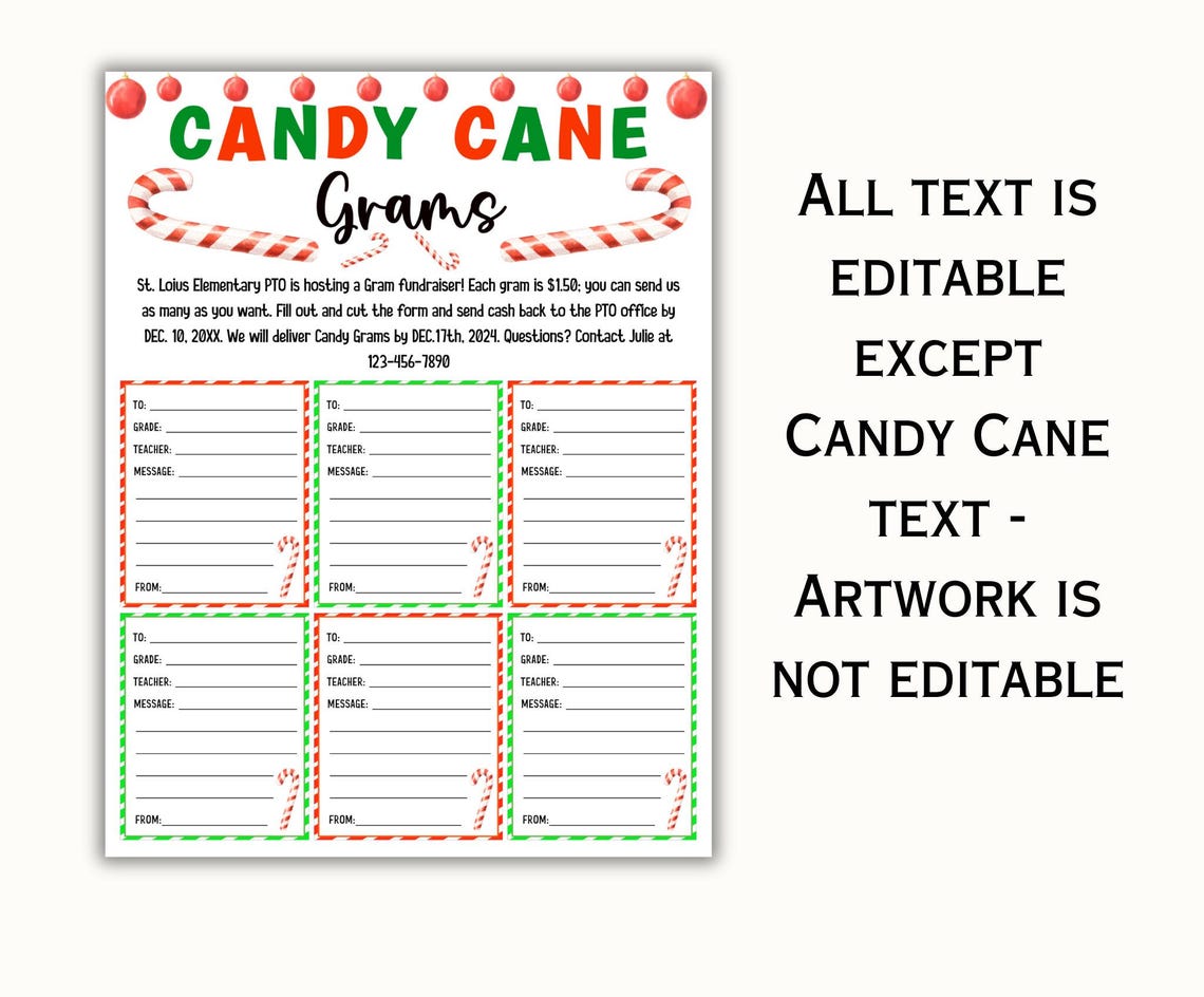 Christmas Candy Gram Flyer Editable Template - Candy Grams Fundraiser ...