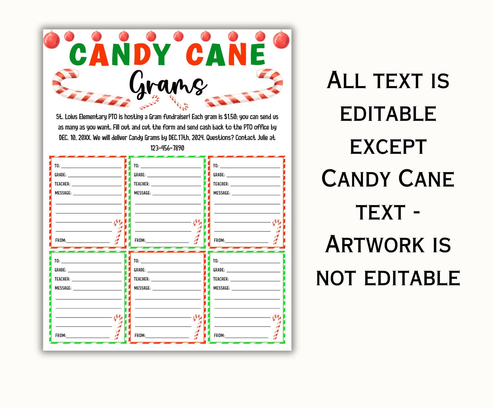 Christmas Candy Gram Flyer Editable Template - Candy Grams Fundraiser ...