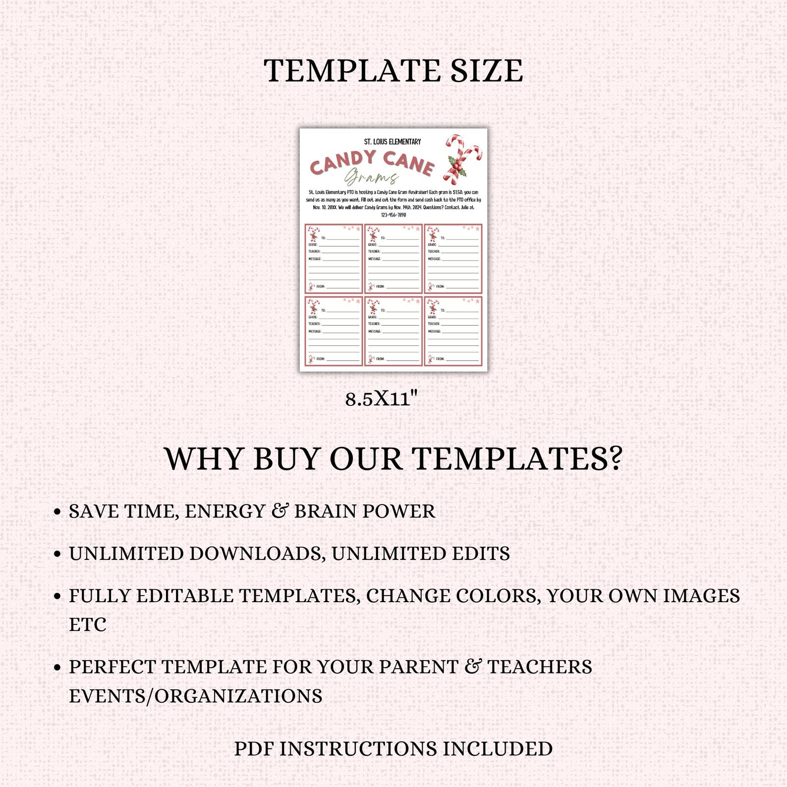 Editable Candy Cane Gram Template - Holiday Christmas Grams Printable ...