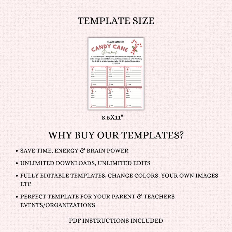 Editable Candy Cane Gram Template - Holiday Christmas Grams Printable ...