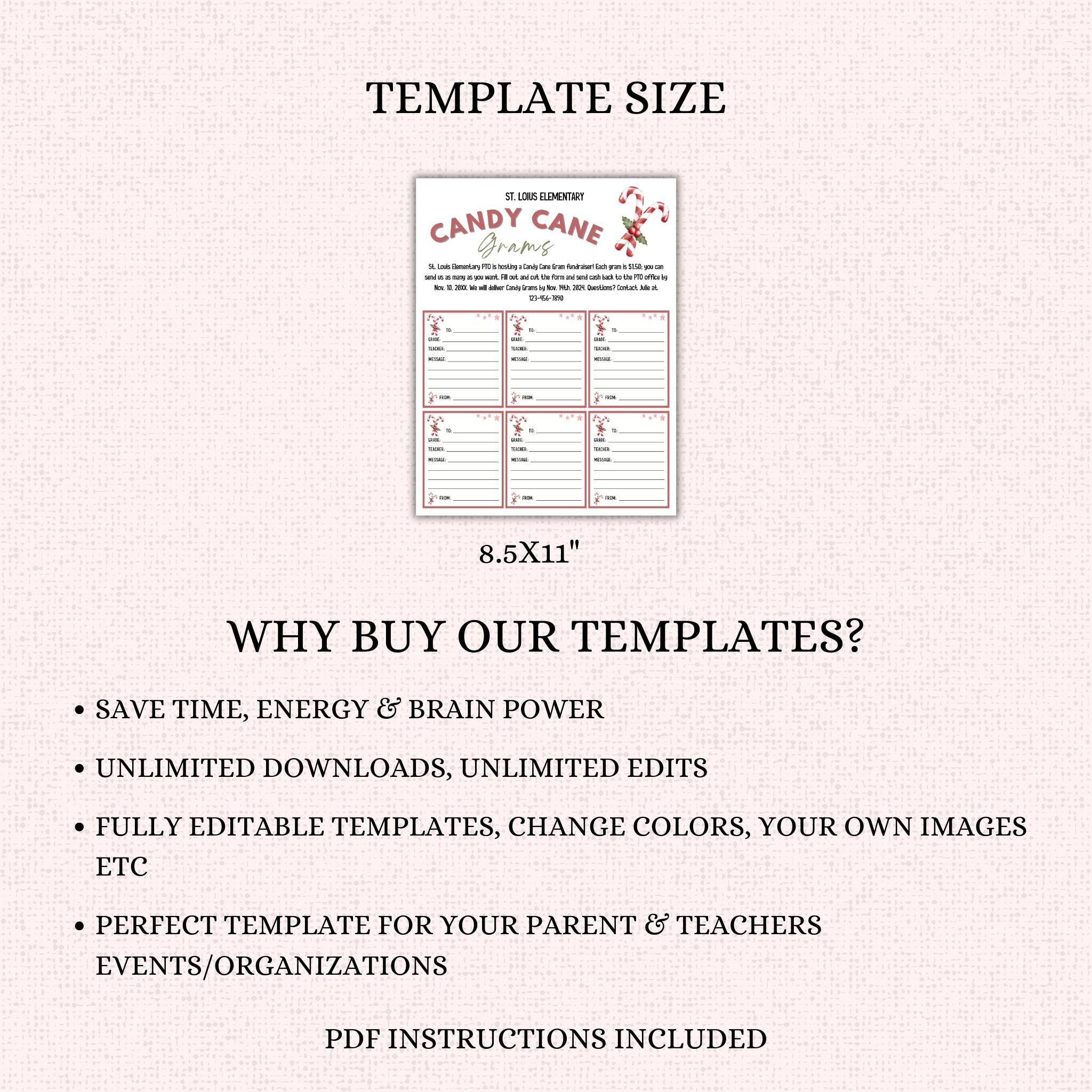 Editable Candy Cane Gram Template - Holiday Christmas Grams Printable ...