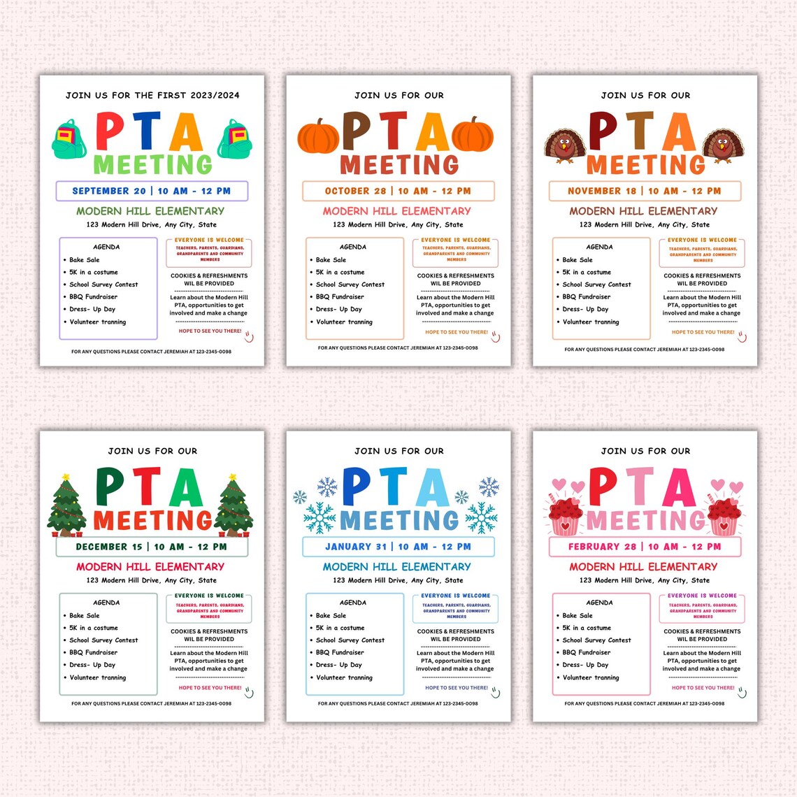 School PTA PTO Monthly Meetings Flyer Template Bundle - Editable PTA ...