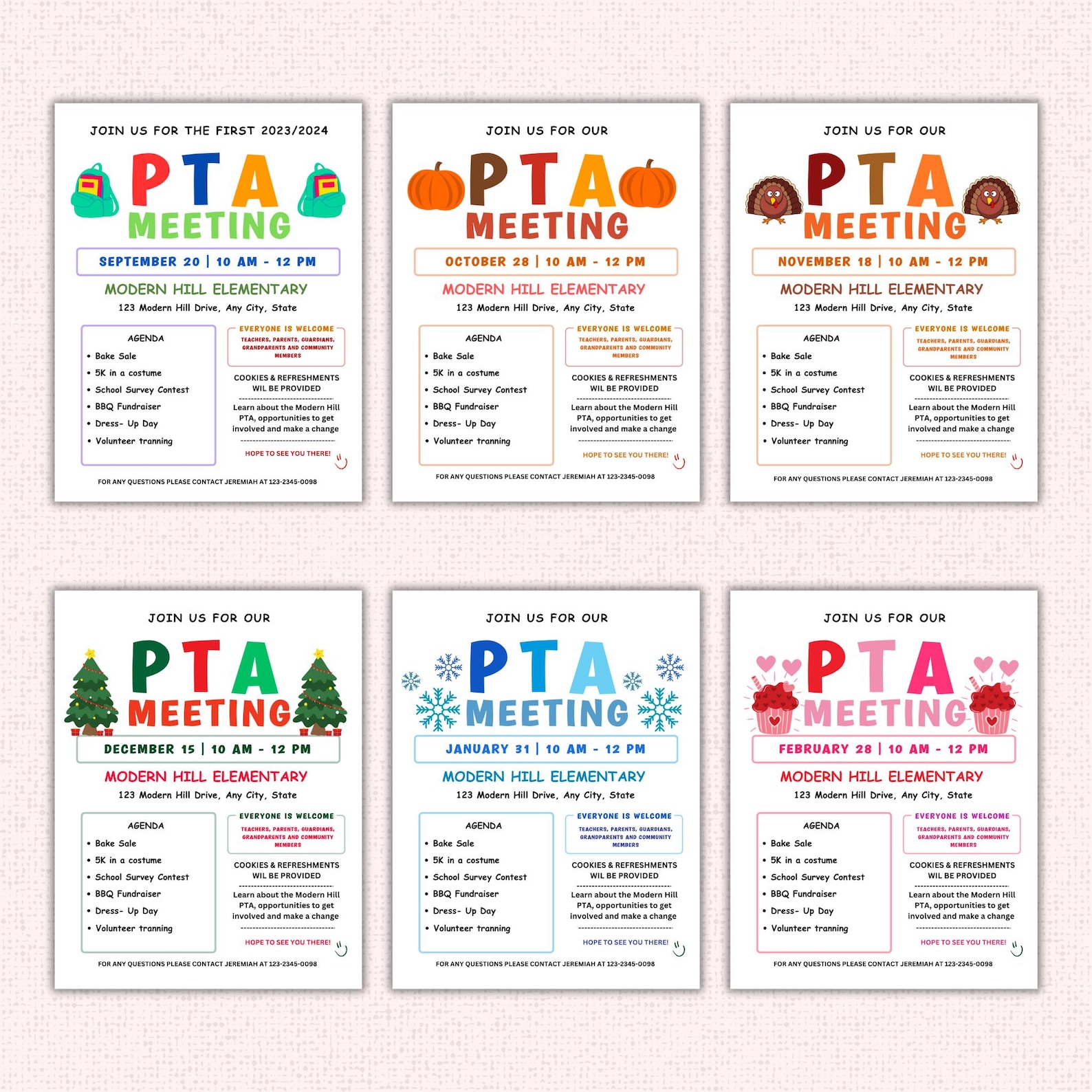 School PTA PTO Monthly Meetings Flyer Template Bundle - Editable PTA ...