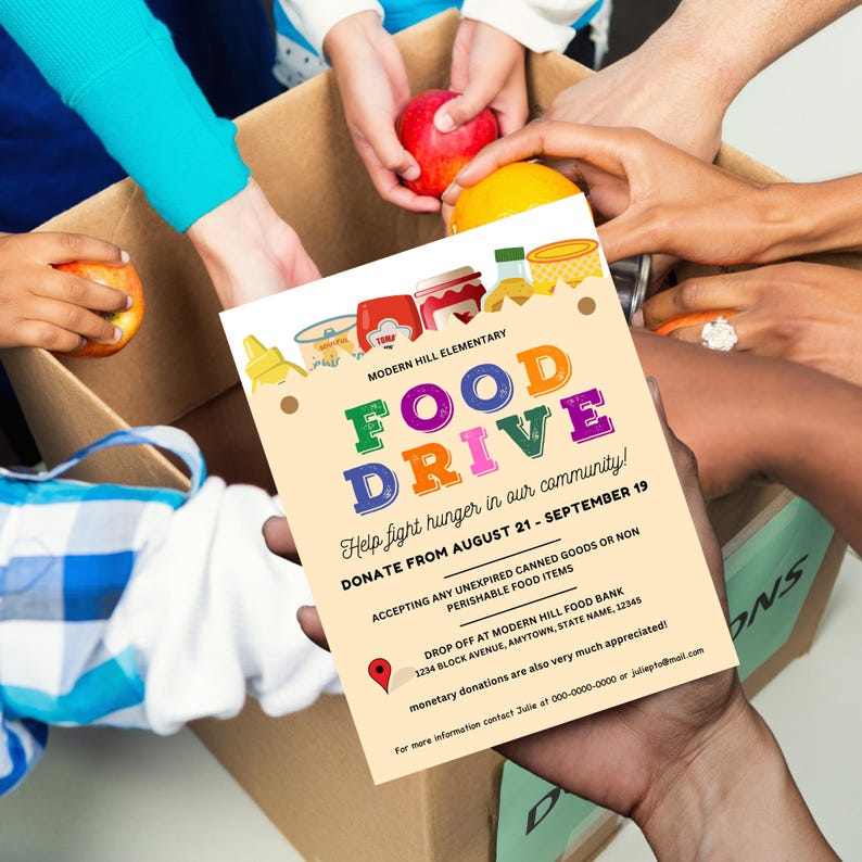 Food Drive Flyer, Canned Food Drive Flyer Template, Editable Fundraiser ...