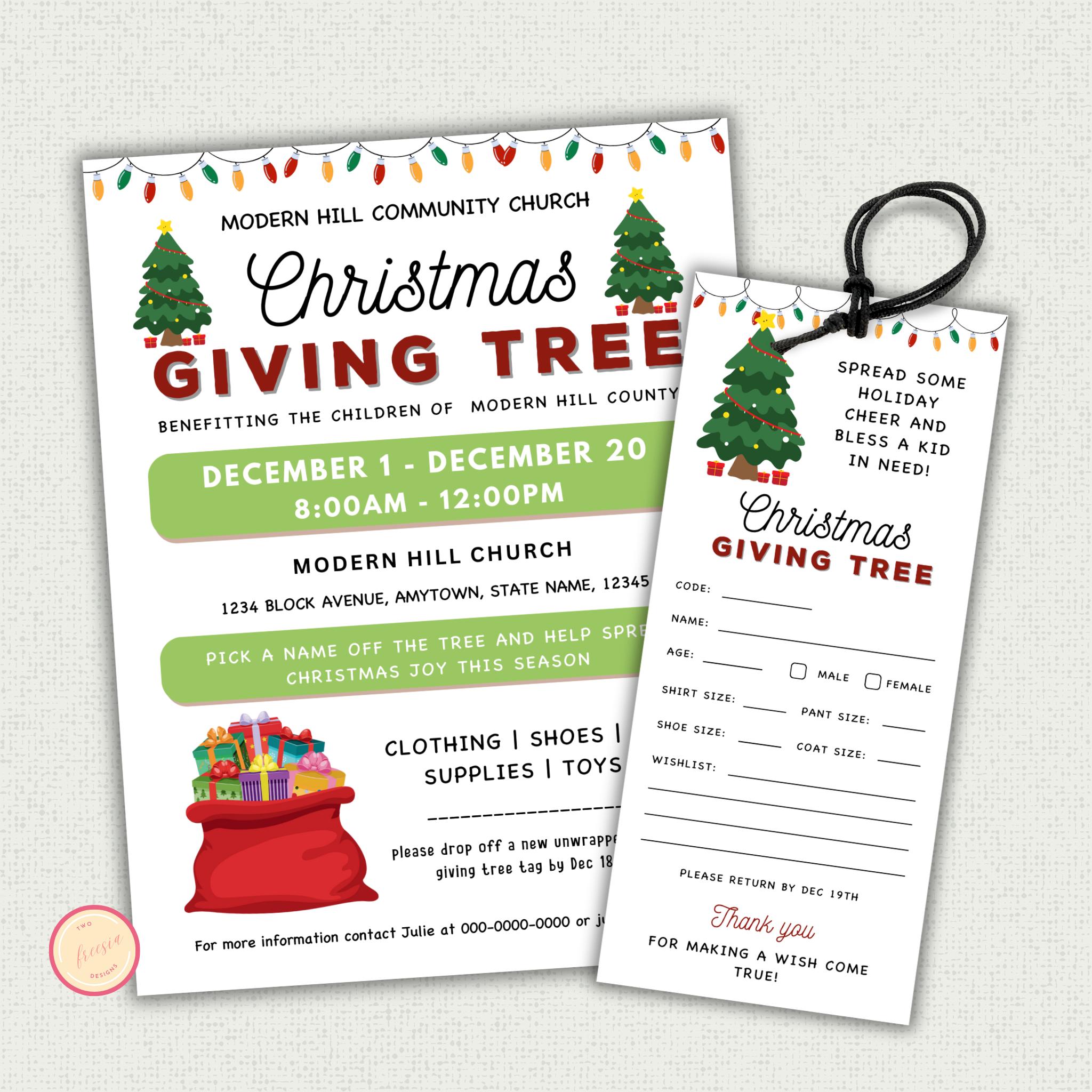 Christmas Giving Tree Fundraiser Flyer & Tags Template, Toy Drive ...