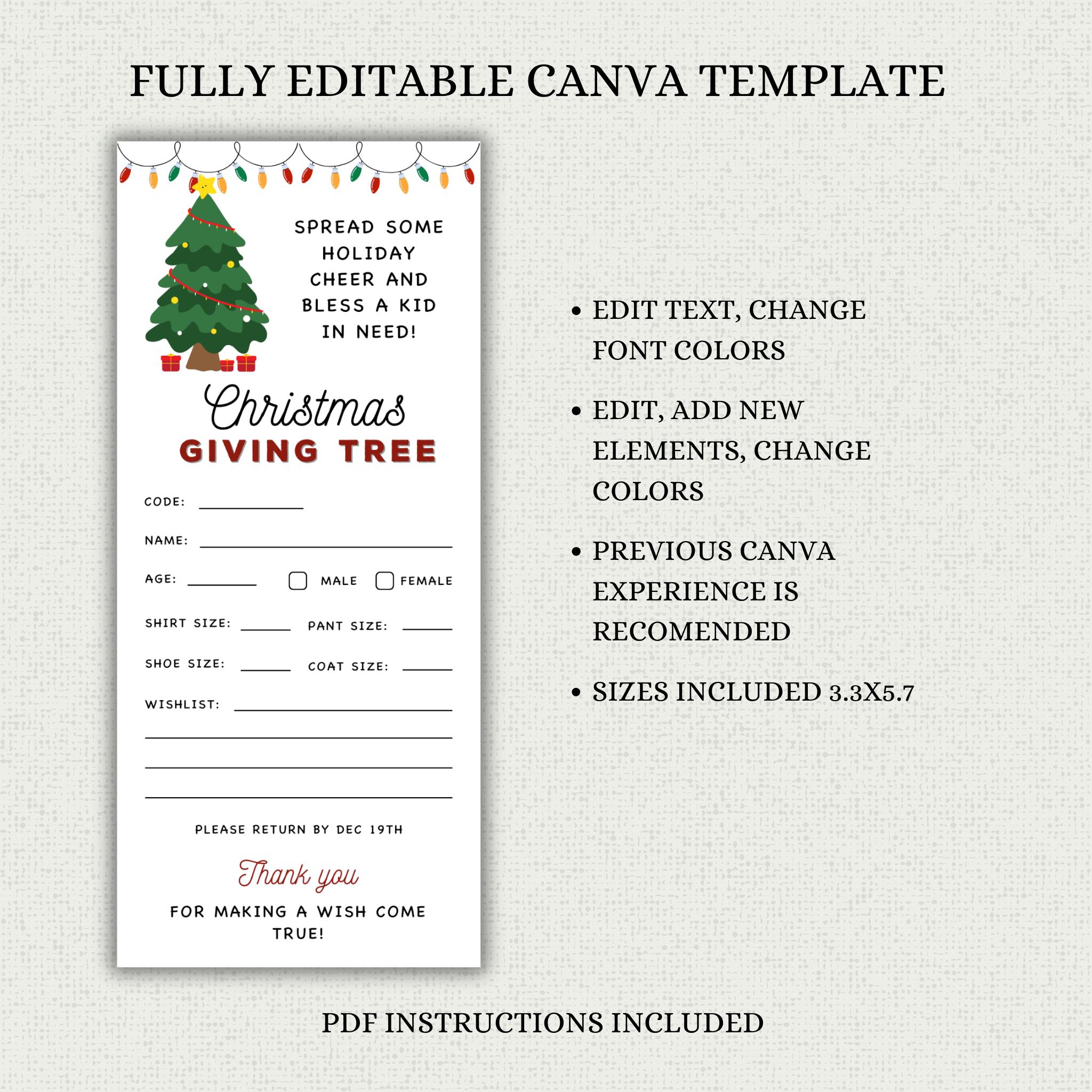 Christmas Giving Tree Tag Template, Toy Drive, School, Church, Charity ...