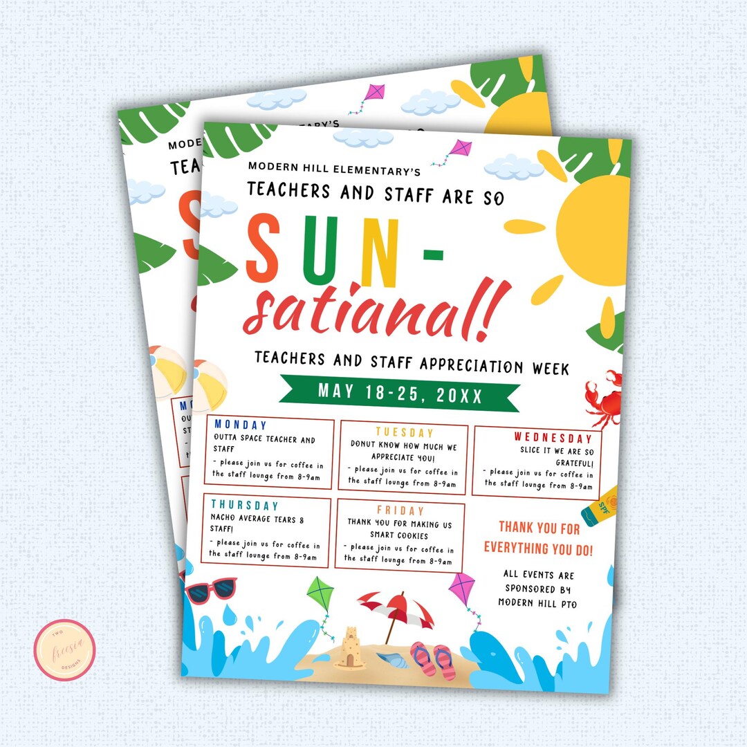 Beach-themed Teacher Appreciation Week Flyer, Sun-sational Itinerary ...