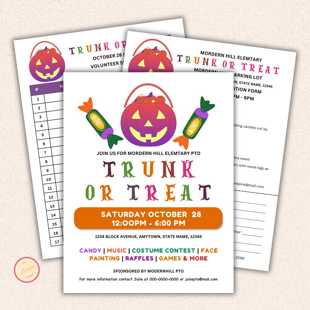 Trunk or Treat Flyer, Vehicle Registration, Sign up Sheet Template ...