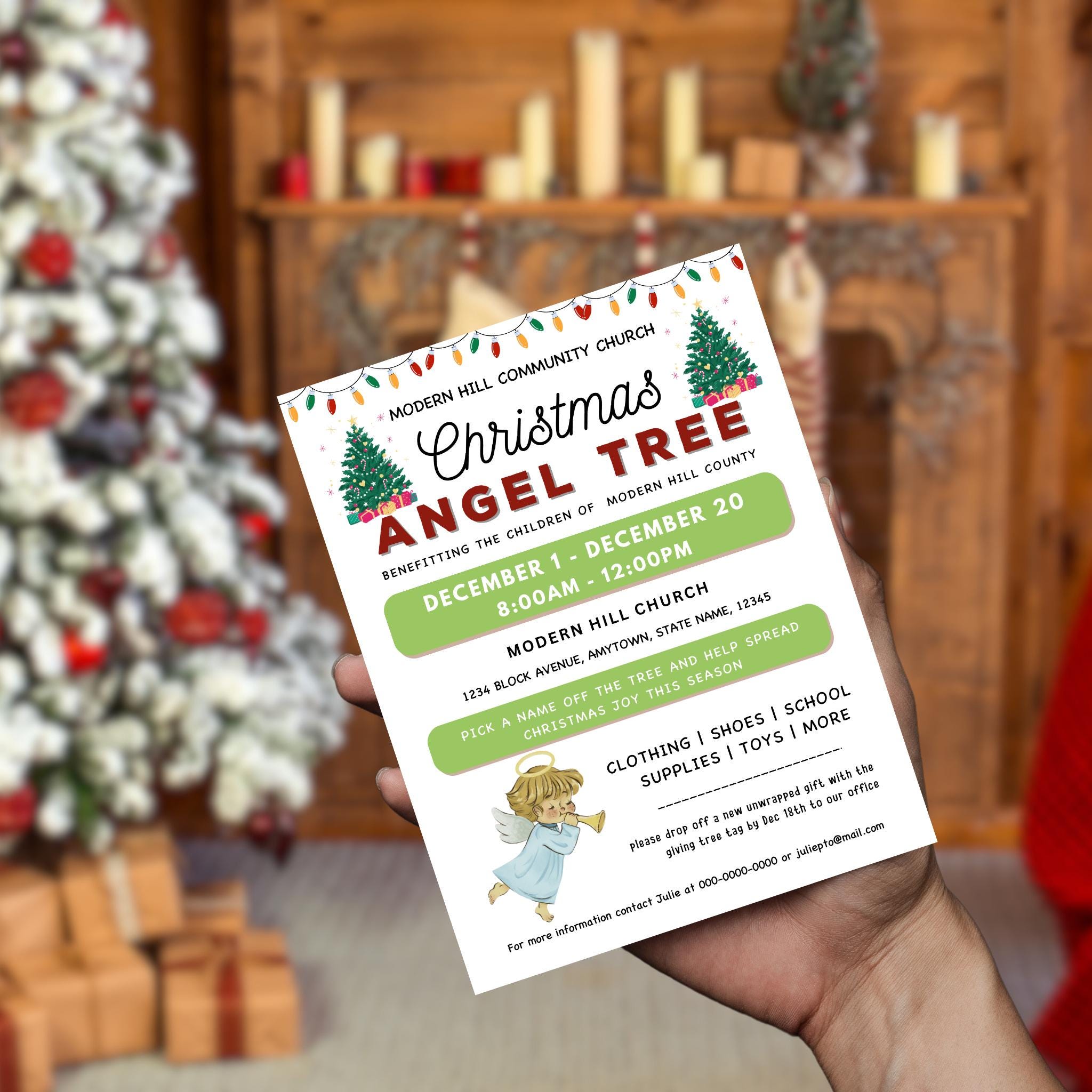 Christmas Angel Tree Fundraiser Flyer and Tags Editable Template, Toy ...