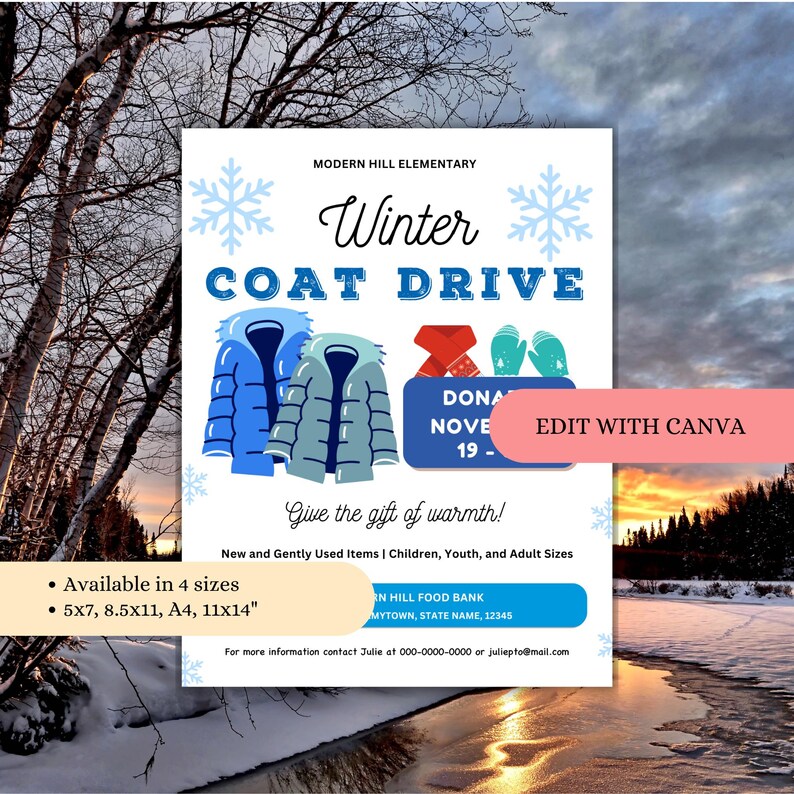 Winter Coat Drive Flyer, Printable PTA PTO Invitation, Charity Church ...
