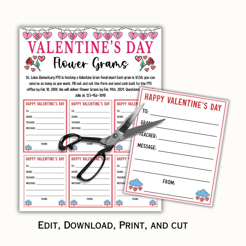 Valentine's Day Flower Gram Flyer Editable Template - Valentine Candy ...