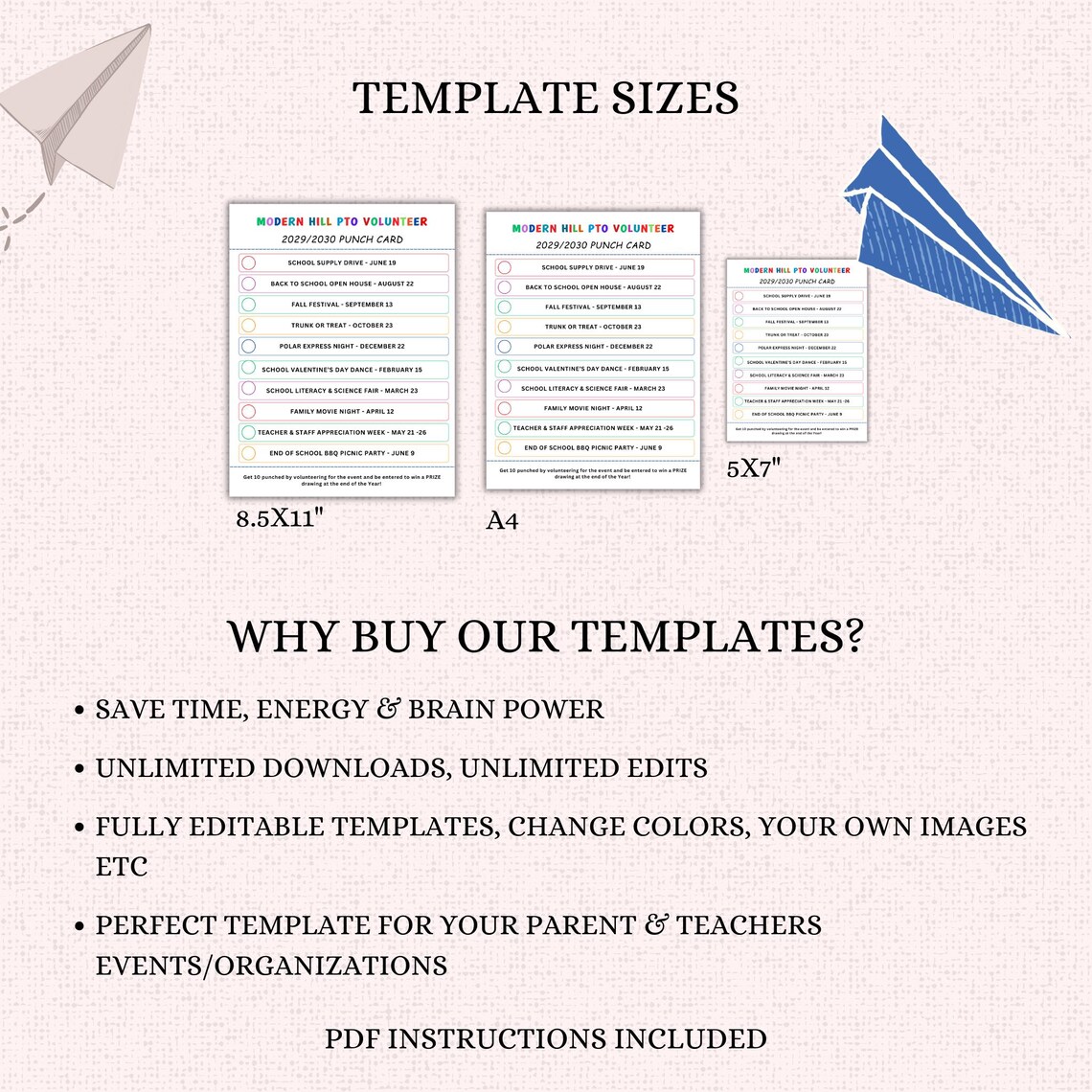 Editable PTO PTA Punch Card Template - Volunteer Membership - PTA Form ...