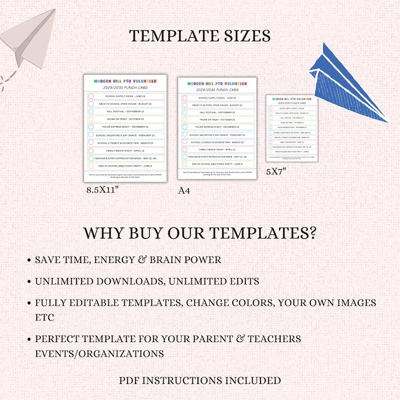 Editable PTO PTA Punch Card Template - Volunteer Membership - PTA Form ...