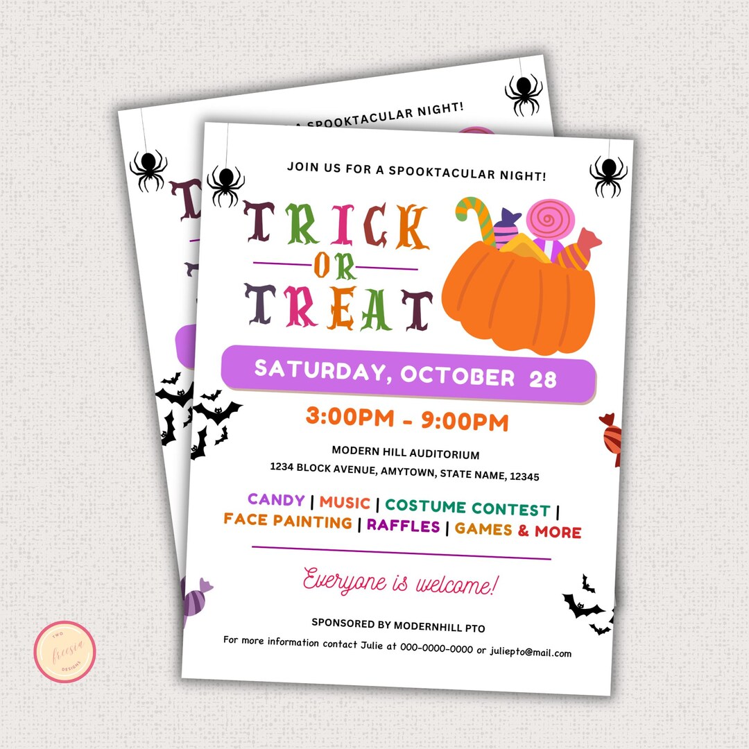 Halloween Trick or Treat Flyer Template, Trick or Treating Invitation ...