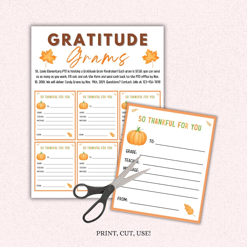 Gratitude Gram Flyer Thankful Grateful for You Candy Gram Editable Pto ...