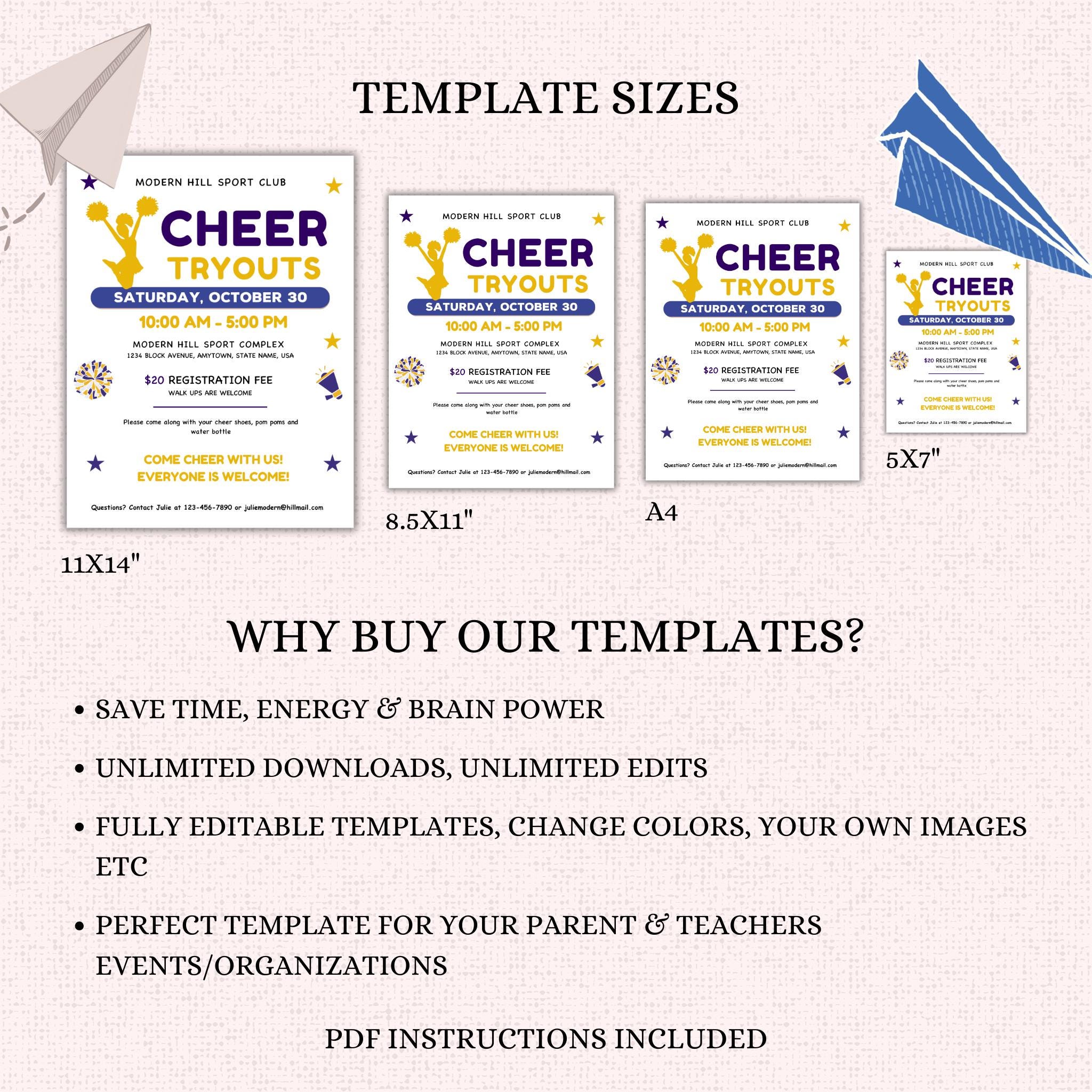 Cheerleading Tryout Flyer Template - Editable Cheer Tryouts Flyer for ...