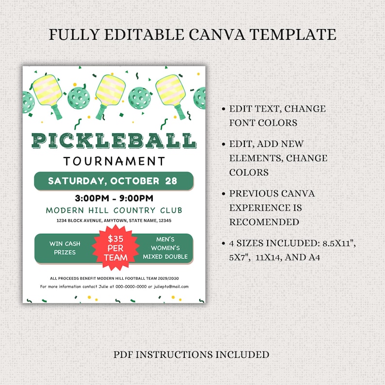 Editable Pickleball Tournament Flyer Template, Printable Pickleball ...