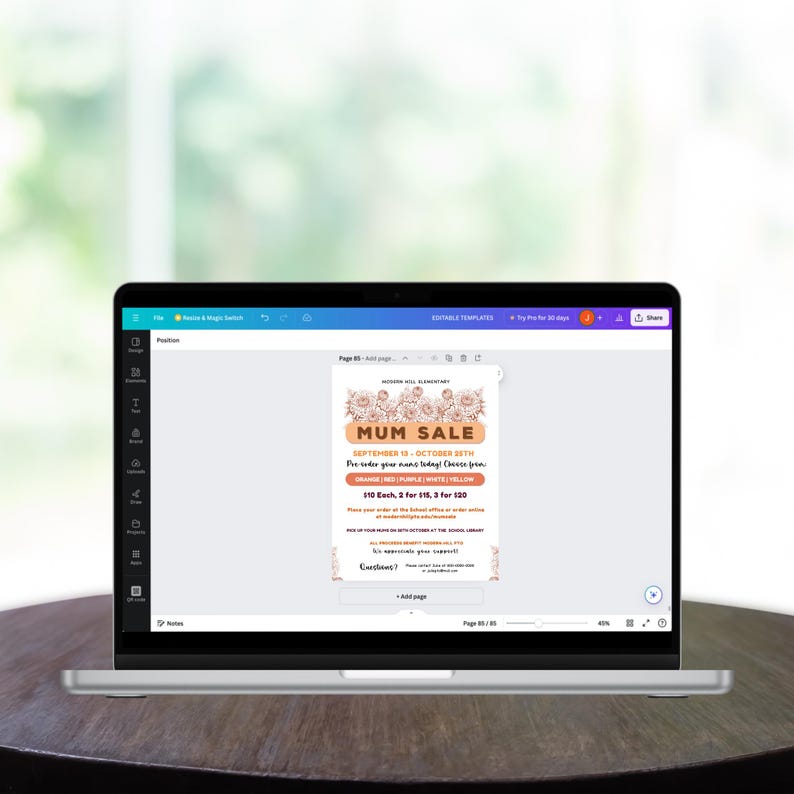 Editable Fall Mum Sale Flyer Template, School Fundraiser, Autumn ...