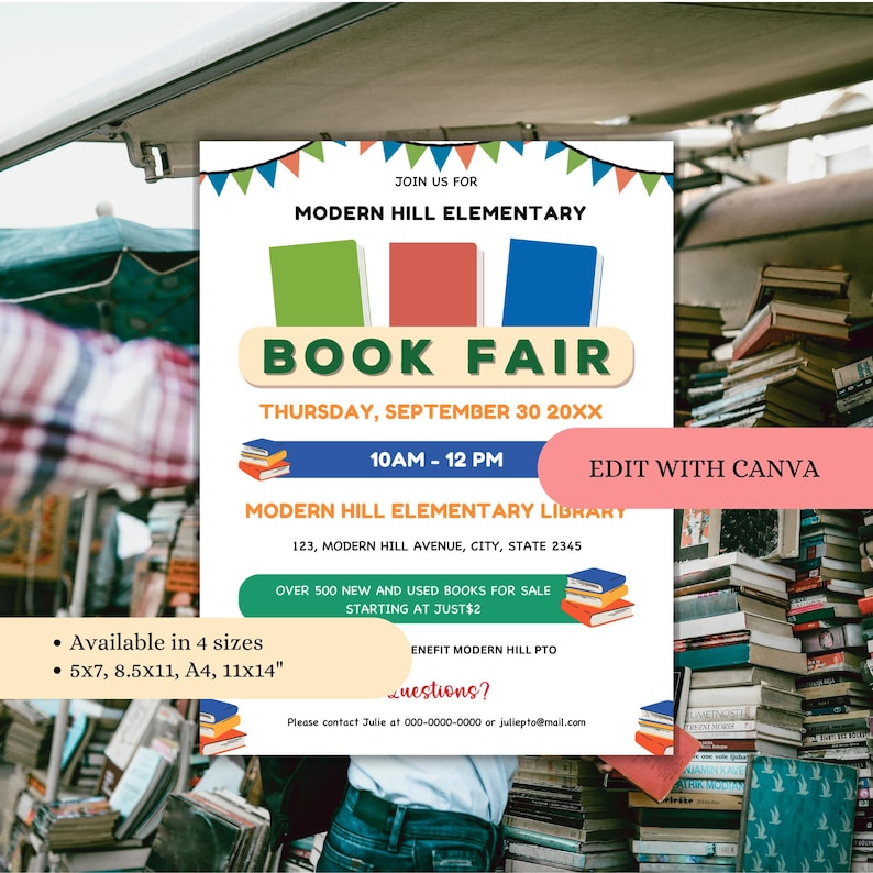 Editable Book Fair Flyer Template, Community Party Invitation ...