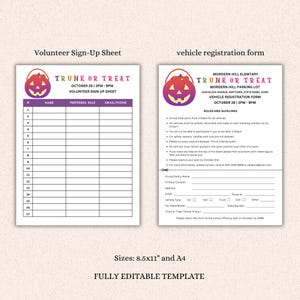 Trunk or Treat Flyer, Vehicle Registration, Sign up Sheet Template ...