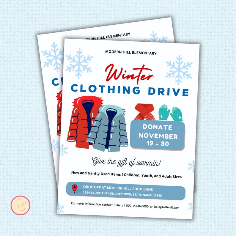 Winter Clothing Drive Flyer, Printable PTA PTO Invitation, Charity ...