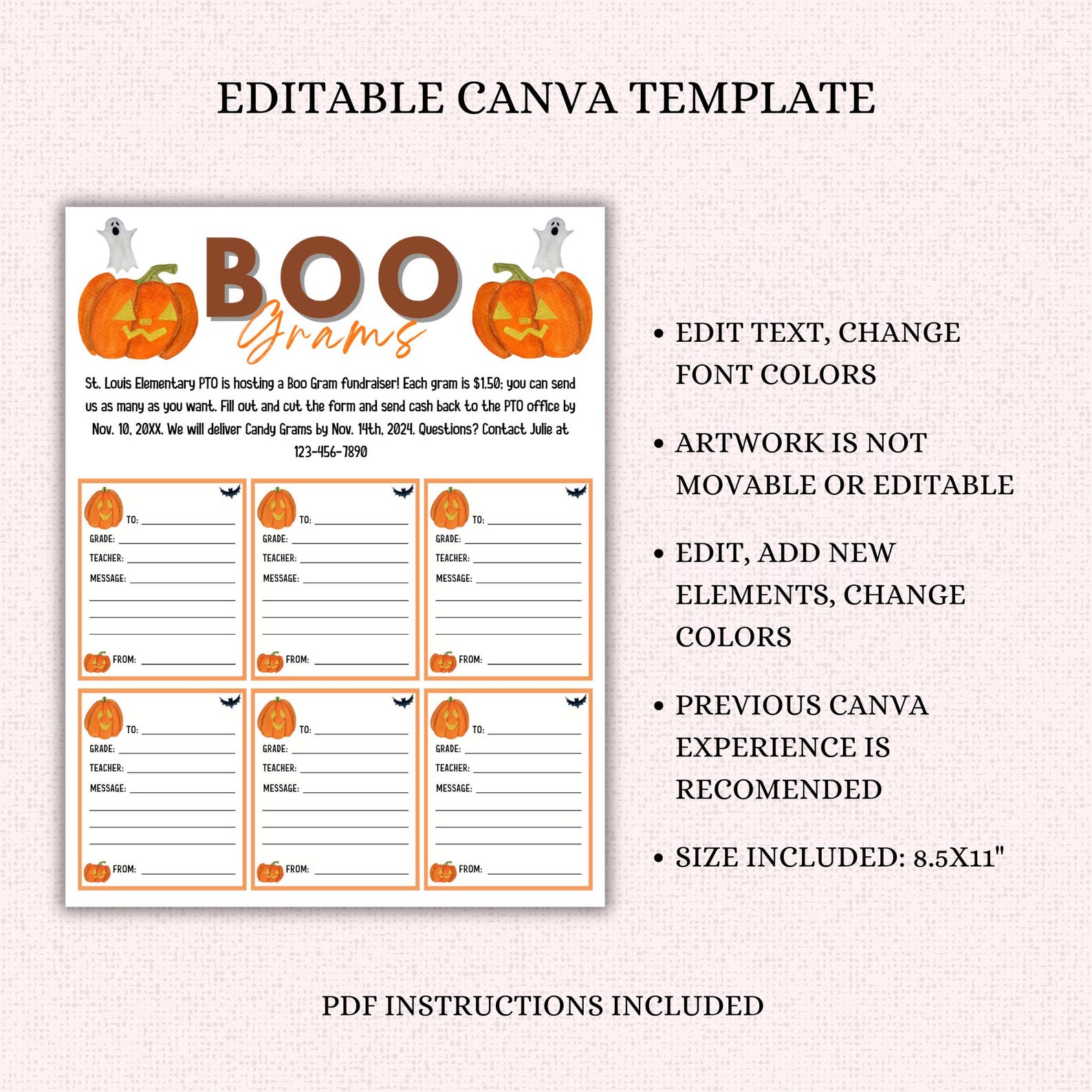 Halloween Boo Gram Flyer Template - Halloween Candy Gram - Editable Pto ...