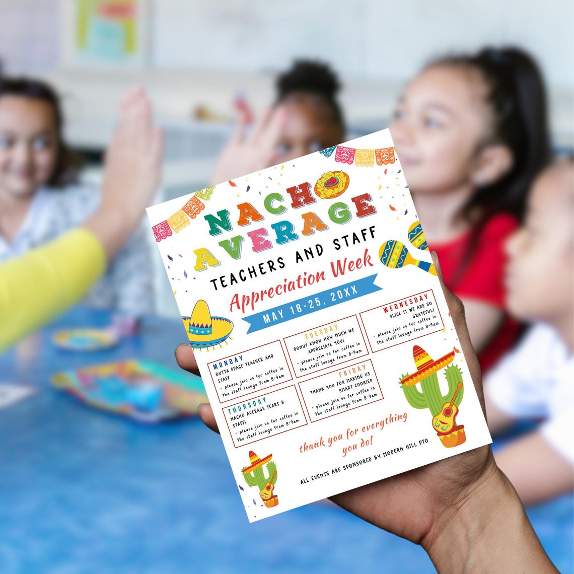 Nacho Average Teacher Appreciation Week Flyer, Mexican-themed Itinerary ...