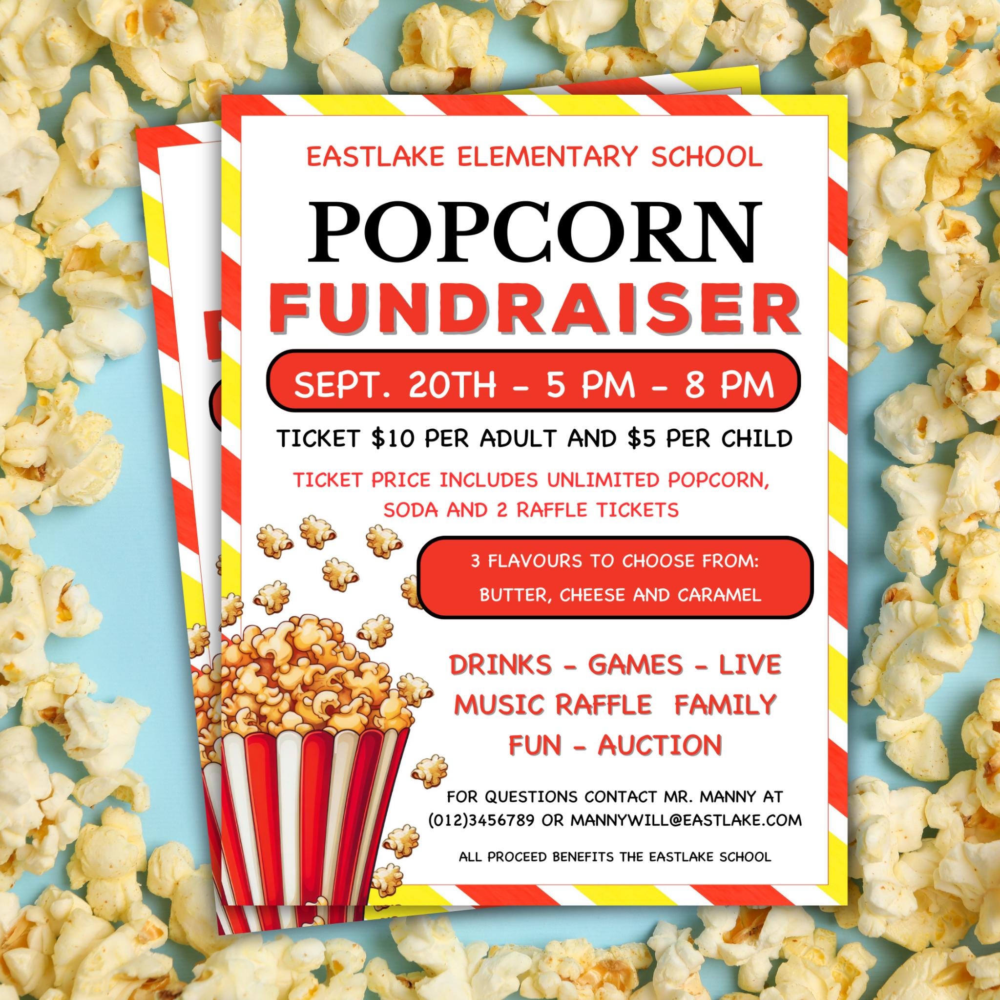Editable Popcorn Fundraiser Flyer - Printable PTA, PTO, School Church ...