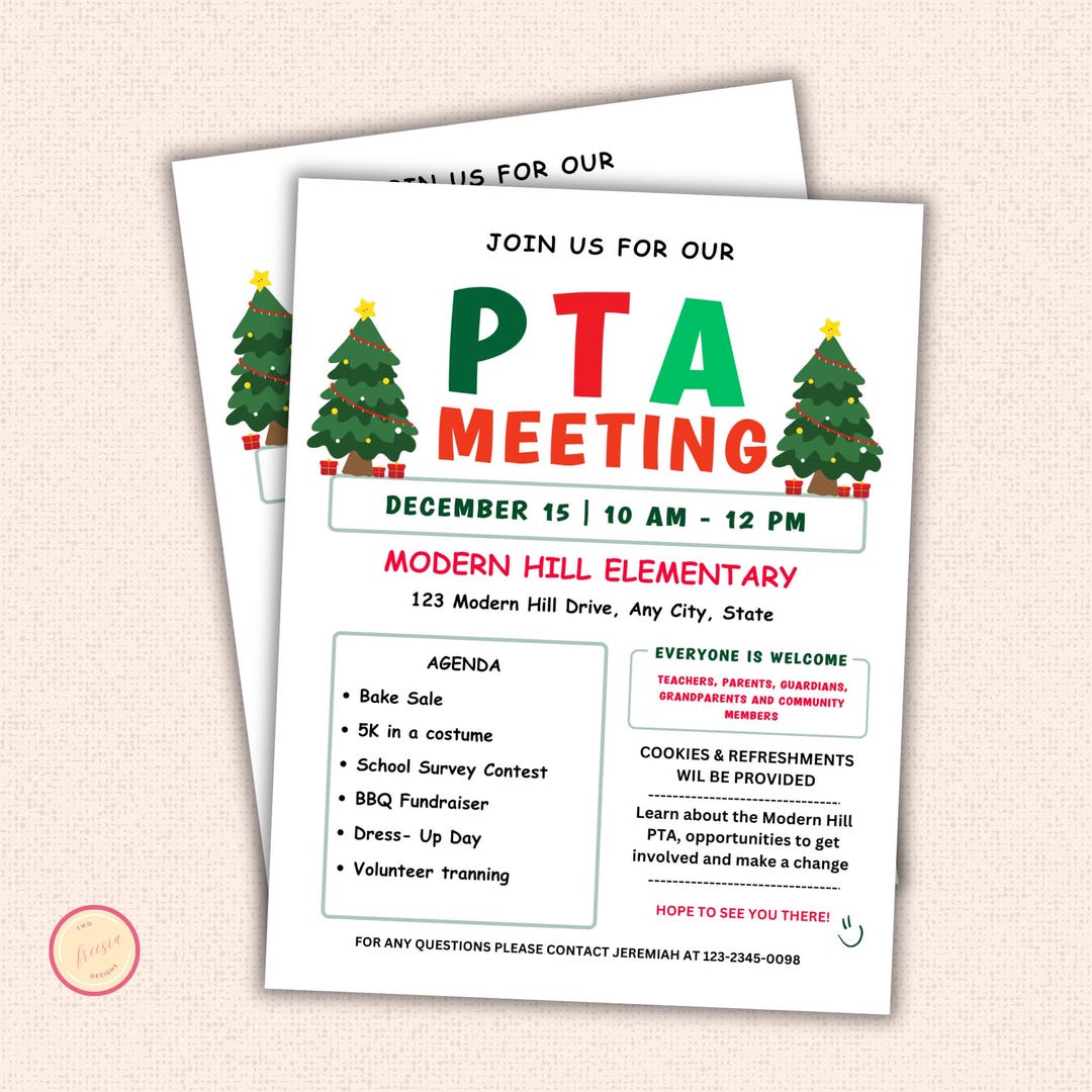 December PTO Monthly Meetings Flyer Template - Editable PTA Canva ...