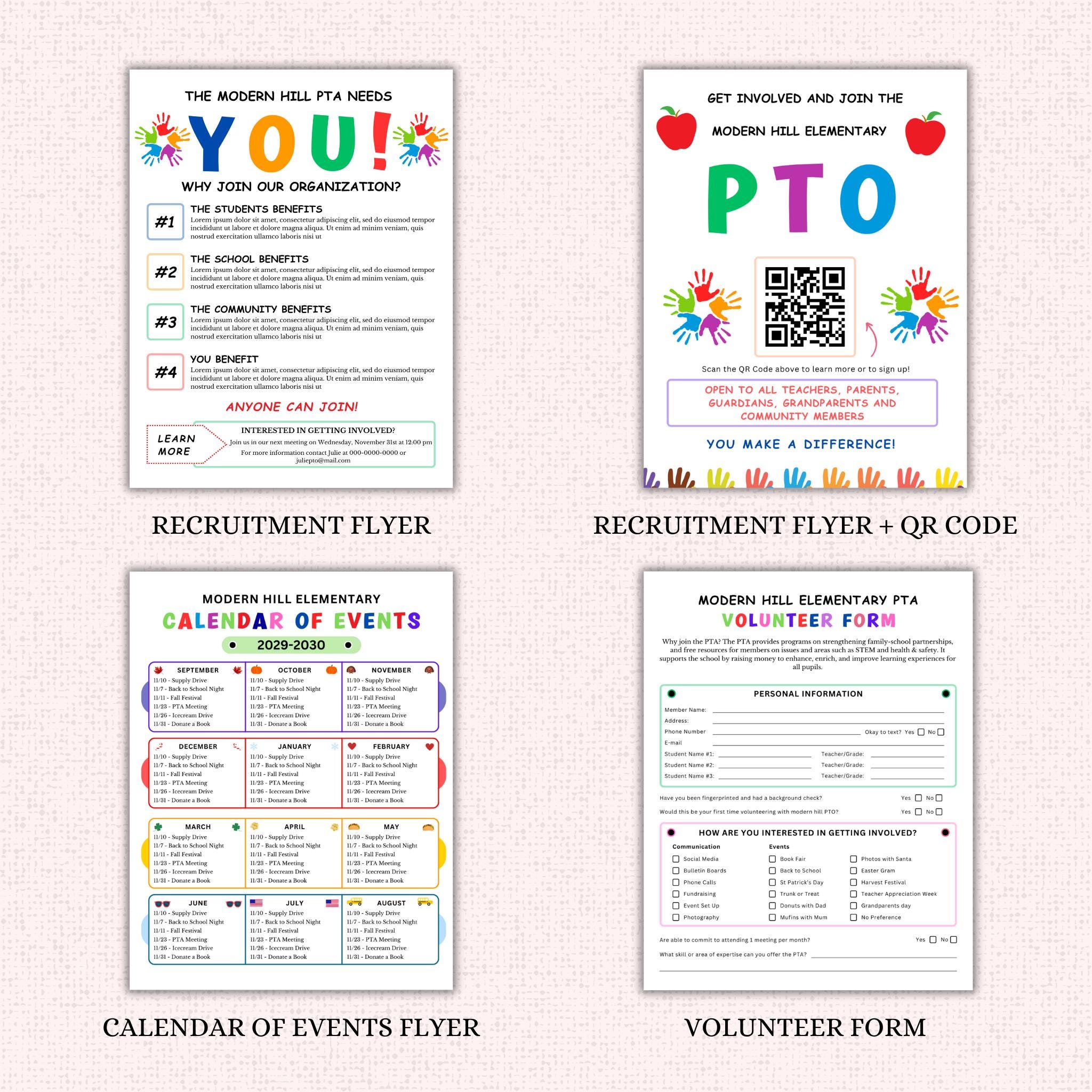 PTO PTA Flyer/form Template Bundle Editable Canva Recruitment ...
