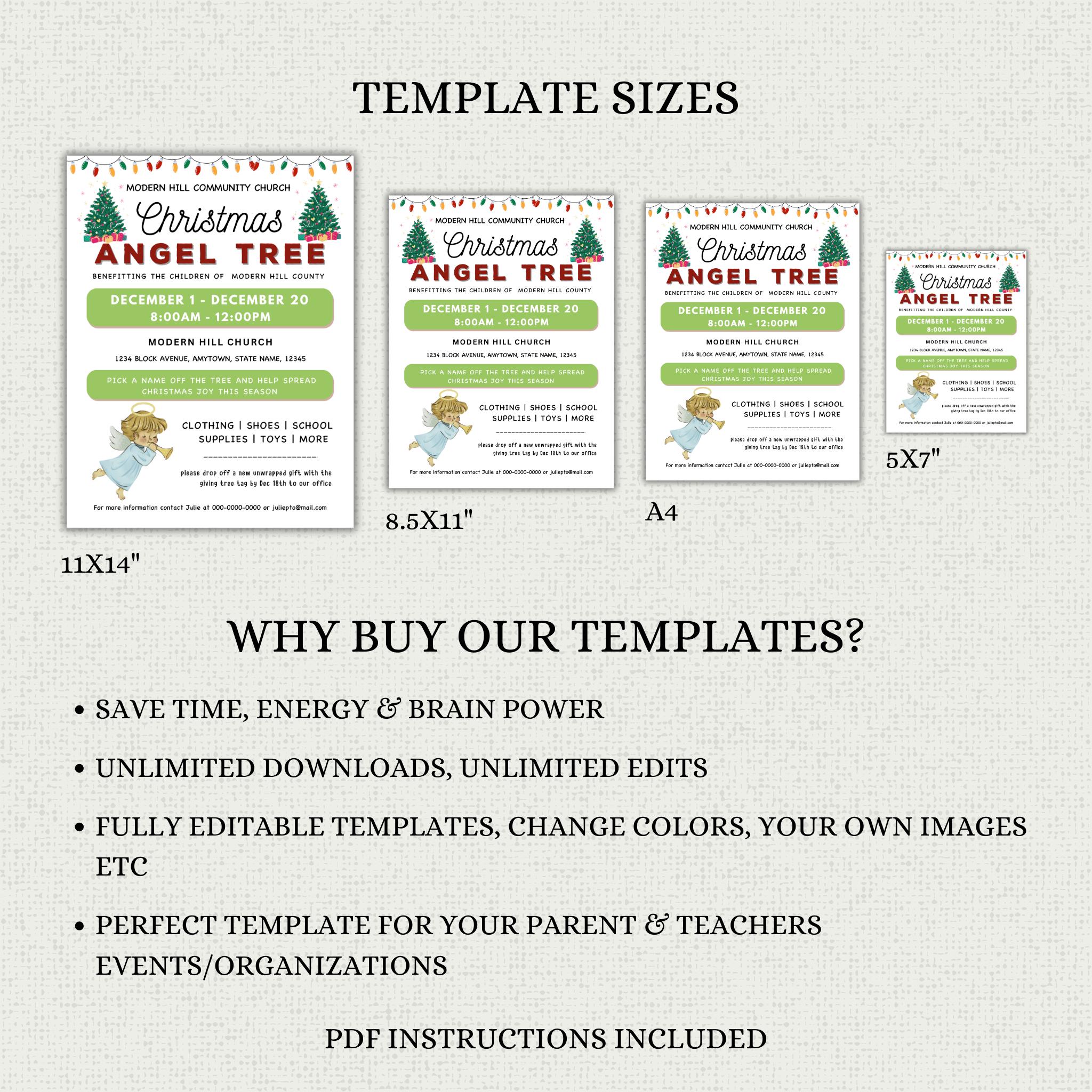 Christmas Angel Tree Fundraiser Flyer and Tags Editable Template, Toy ...