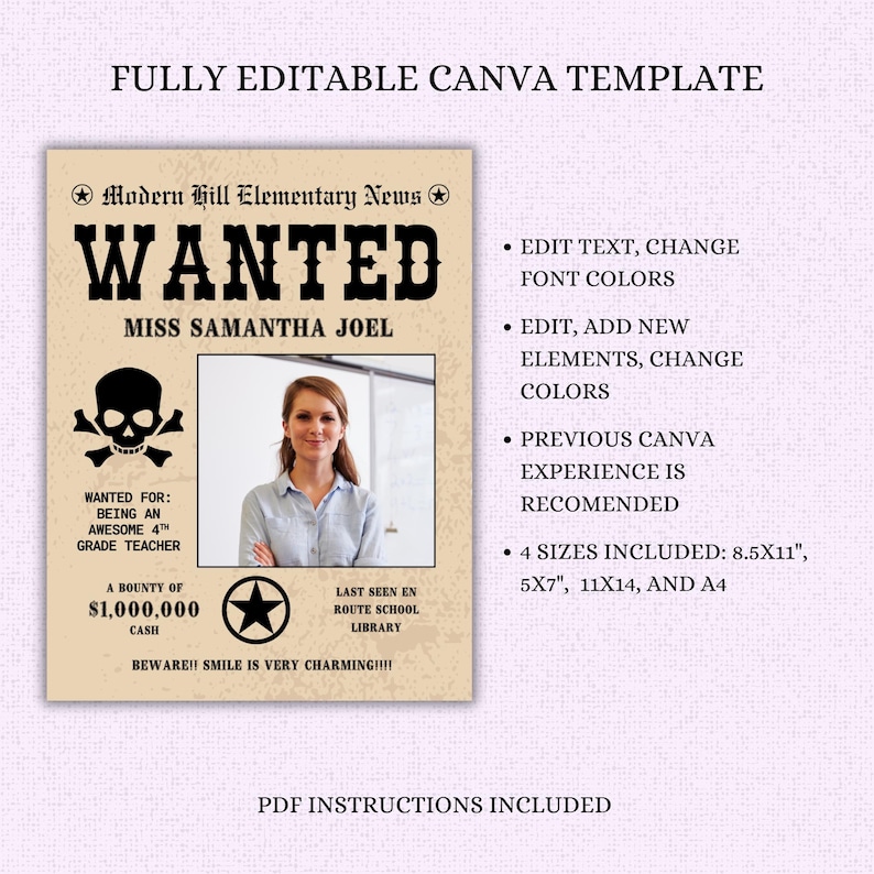 Wild West Wanted Reward Poster, Editable Western Theme Teacher Staff ...
