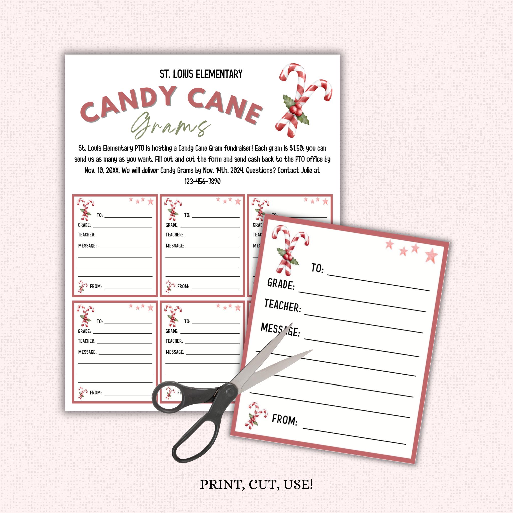 Editable Candy Cane Gram Template - Holiday Christmas Grams Printable ...