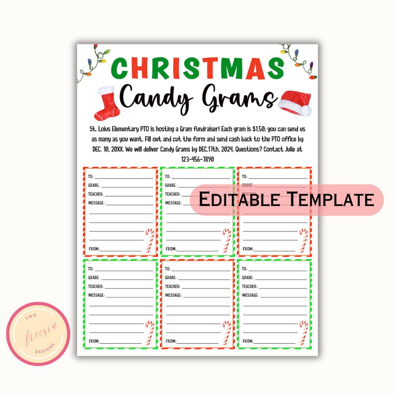 Christmas Candy Gram Flyer Editable Template - Candy Grams Fundraiser ...