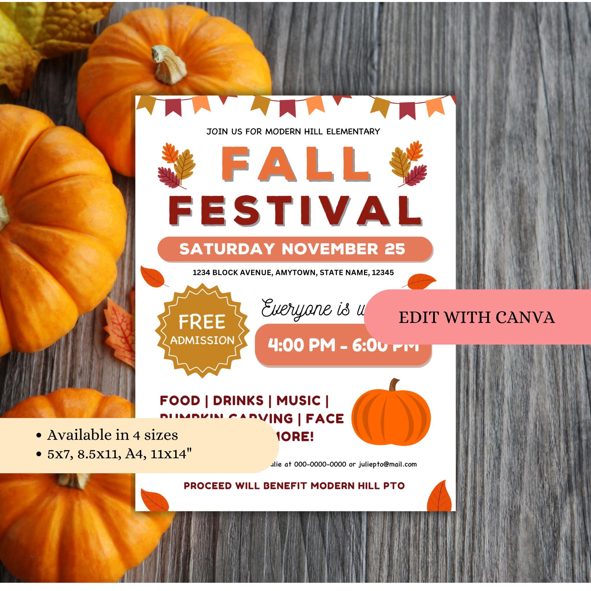 Fall Festival Flyer, Editable Autumn Harvest Fest Fundraiser Event for ...