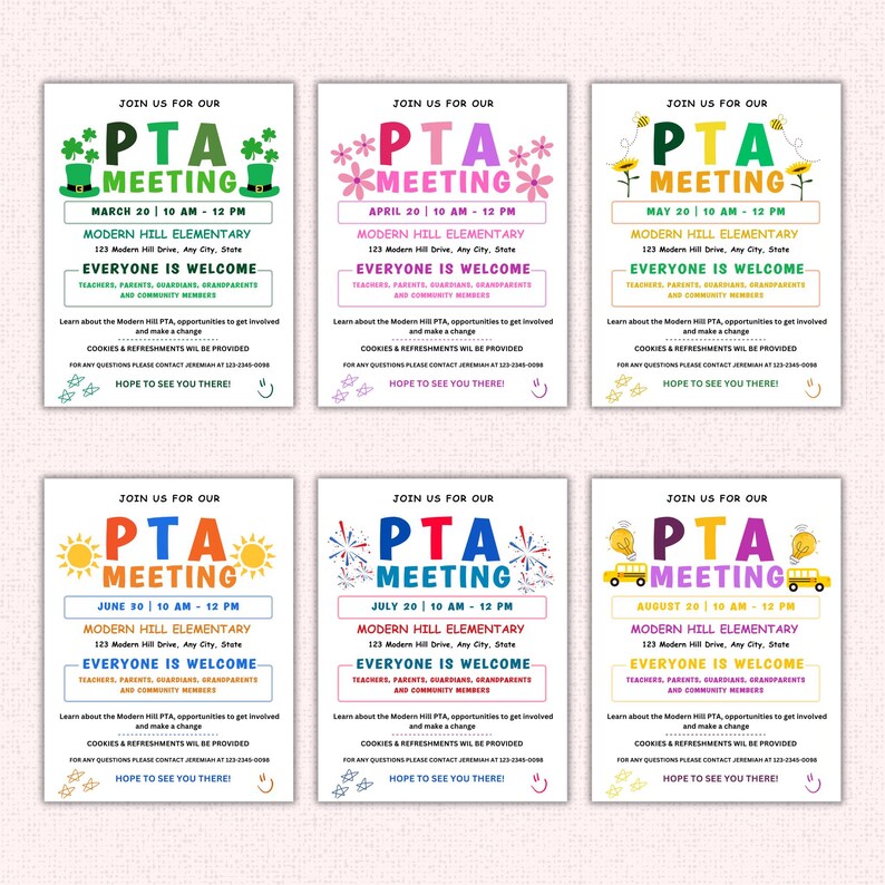 PTA PTO Monthly Meetings Flyer Template Bundle - Editable PTA Canva ...