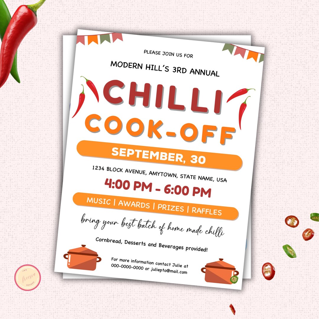 Chilli Cook-off Flyer Template, Editable Chili Competition Flyer ...
