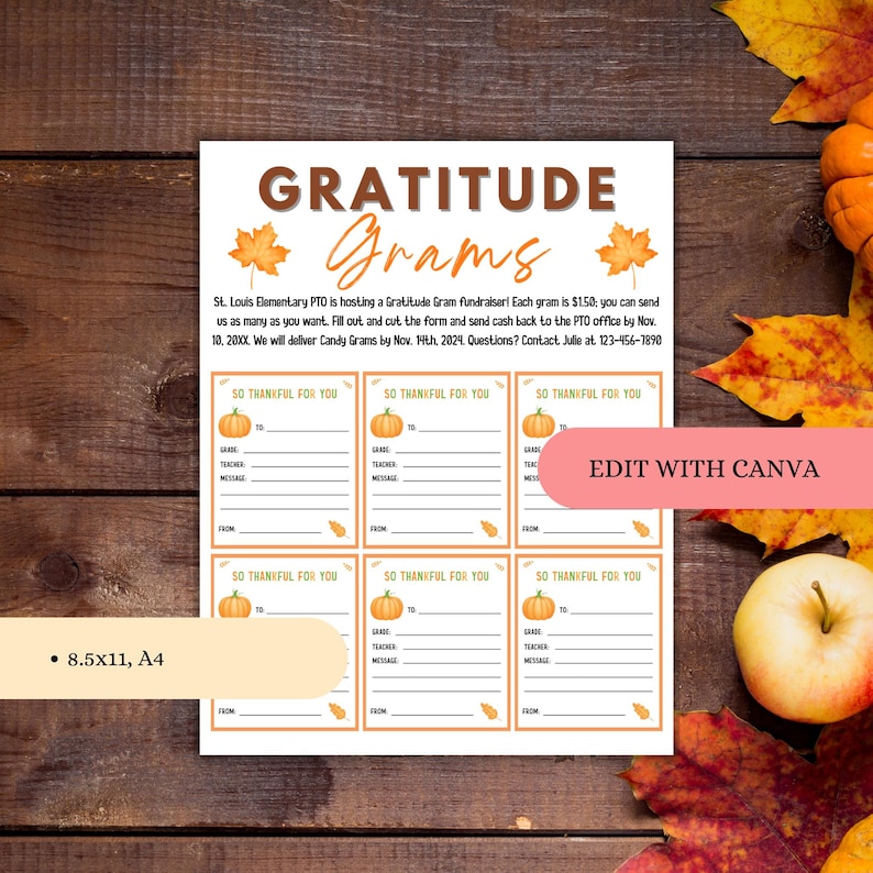 Gratitude Gram Flyer - Thankful Grateful for You Candy Gram - Editable ...