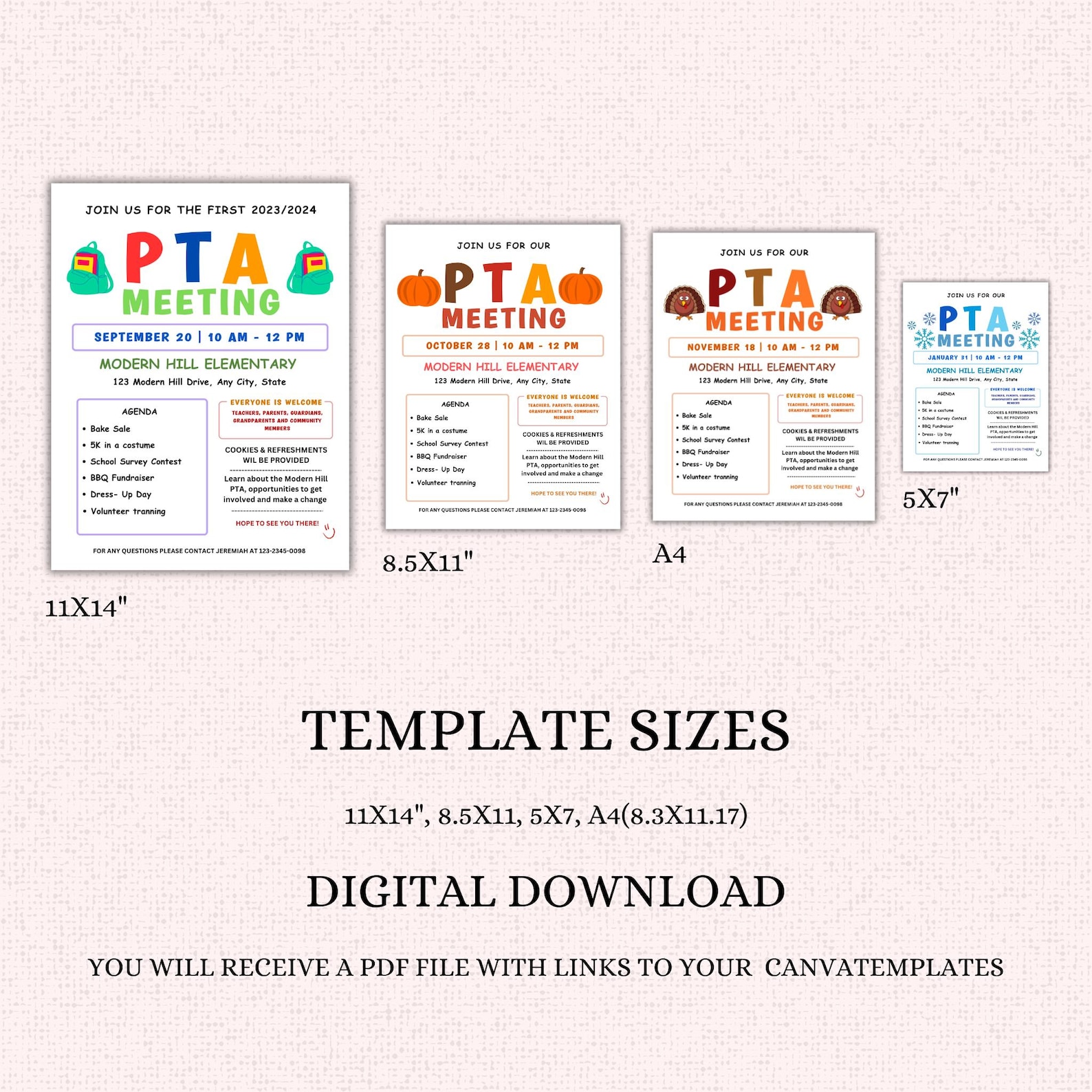 School PTA PTO Monthly Meetings Flyer Template Bundle - Editable PTA ...