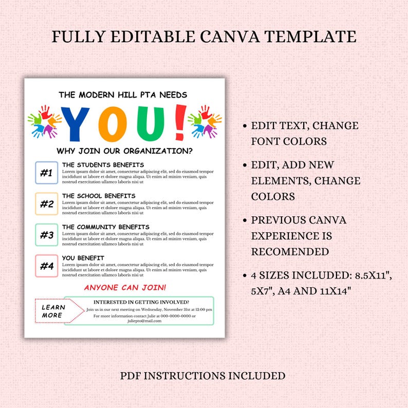 Ultimate PTO PTA Flyer/form Template Bundle - Editable Recruitment ...