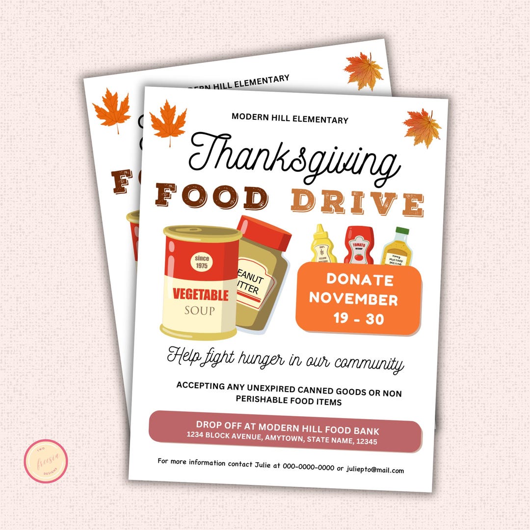 Thanksgiving Food Drive Flyer Template, Editable Thanksgiving ...