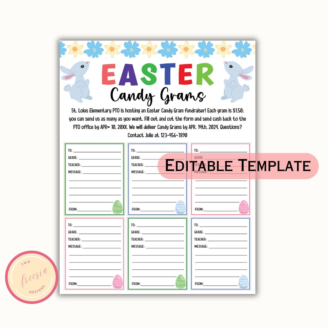 Easter Candy Gram Flyer Editable Template - Easter Candy Grams ...